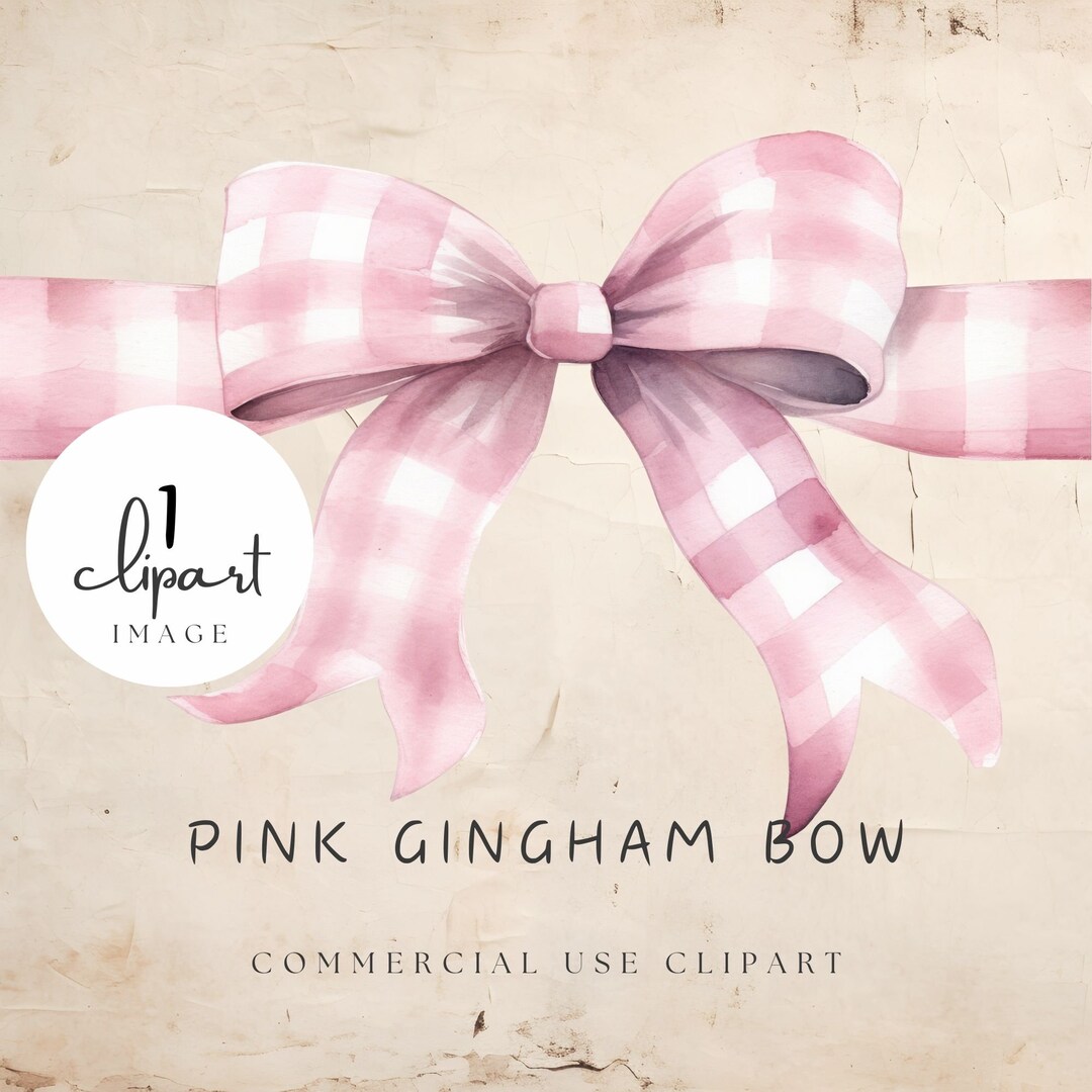 Pink Gingham Bow Clipart, Present Gifts With a Bow, Pastel Pink ...