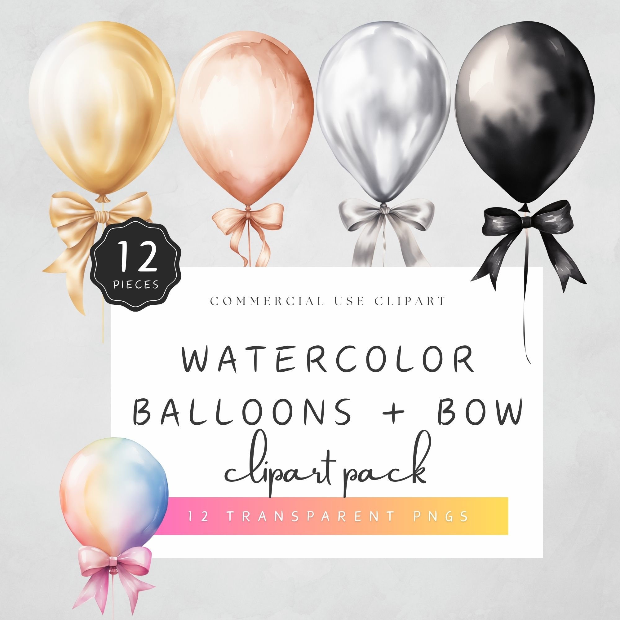 Watercolor Party Balloons Clipart LGBTQ Pride Balloon With Bow Graphics ...