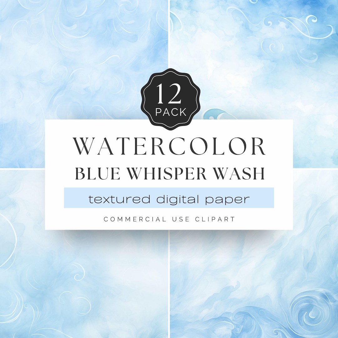 Blue Whisper Wash Watercolor Background, Swirly Digital Paper Pack in ...