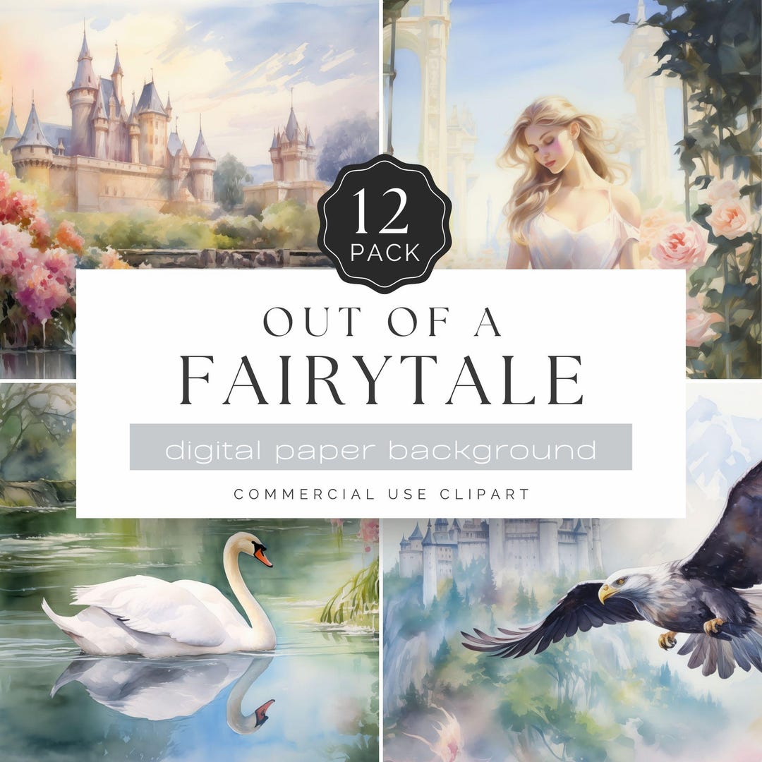 Fairytale Castle Digital Paper – Watercolor Princess Clipart, Swan and ...