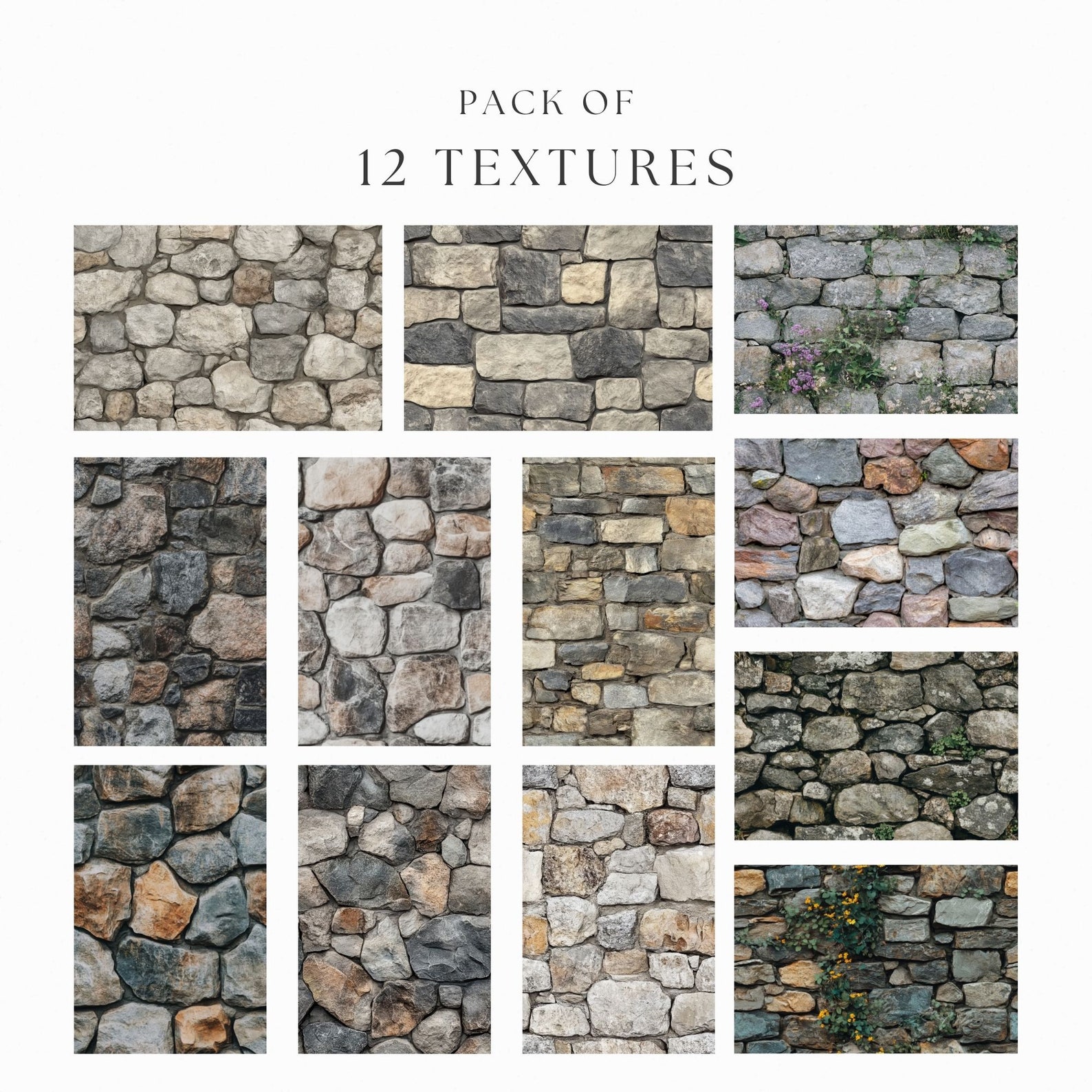 Seamless English Rock Wall Texture, Digital Paper Pack of 12 ...