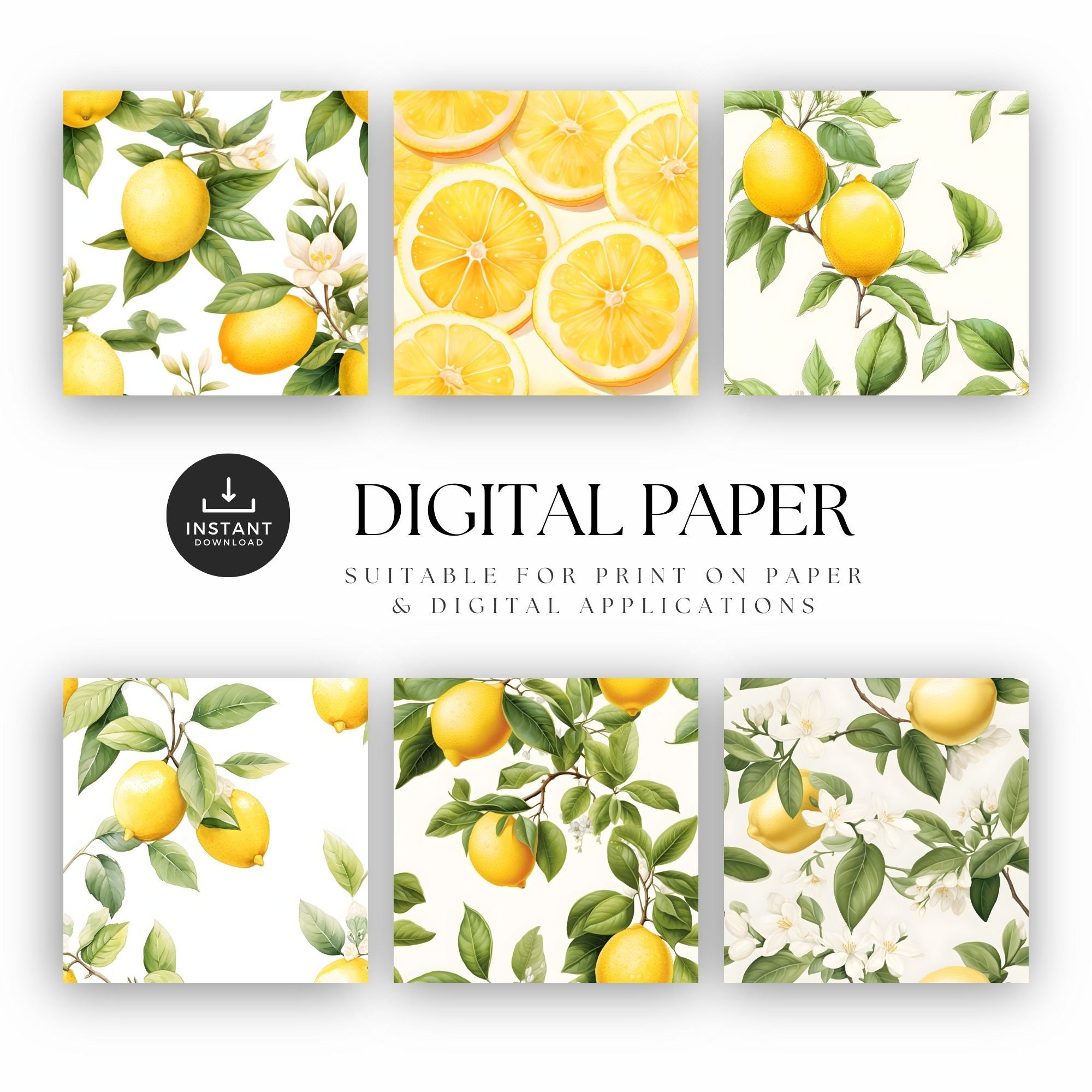 Lemon Digital Paper Seamless JPG, Summer Fruit Blossom Branches, Juicy ...