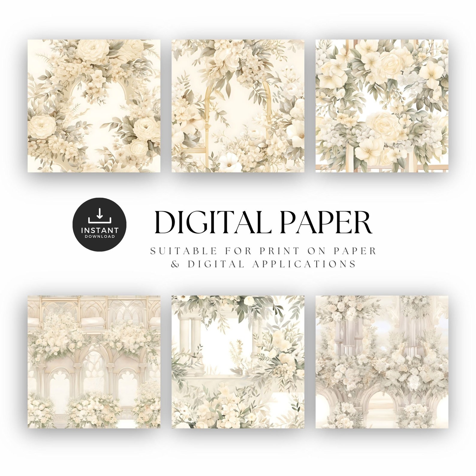 Floral Arches Digital Paper Pack, Wedding Arch Set of 12 JPG Tile in ...