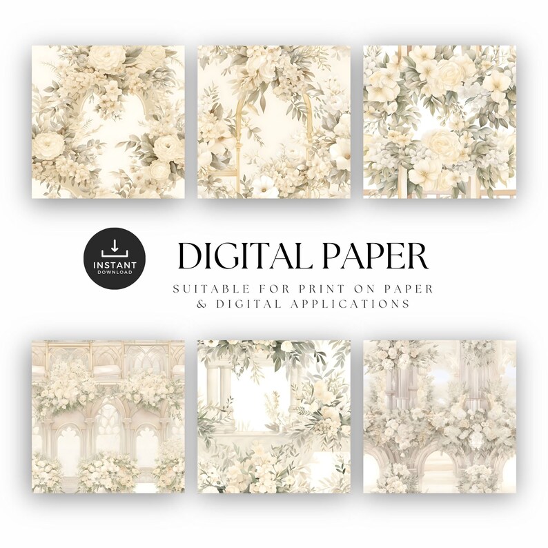 Floral Arches Digital Paper Pack, Wedding Arch Set of 12 JPG Tile in ...