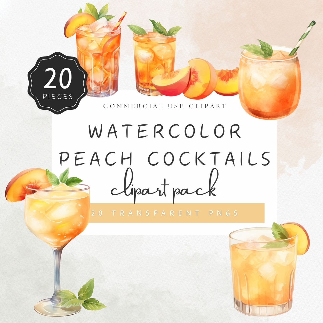 Peach Cocktail Clipart Watercolor Peach Mocktail PNG Bundle Menu of ...