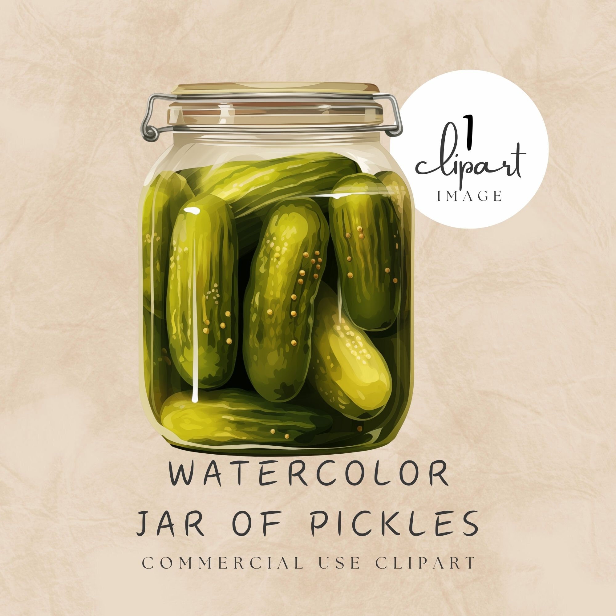 Pickle Jar Clipart Watercolor, Glass Jar of Pickled Cucumbers ...