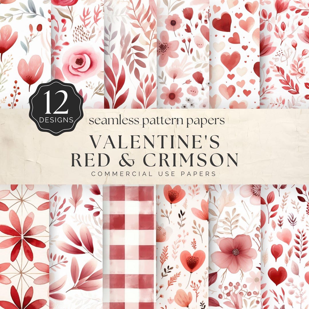 Red & Crimson Digital Paper, Watercolor Seamless Pattern for Valentines ...