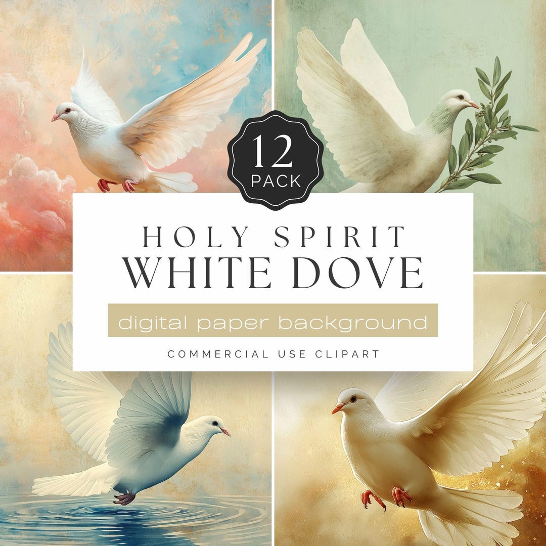 Holy Spirit White Dove Digital Paper, 12 Peaceful Watercolor Dove ...