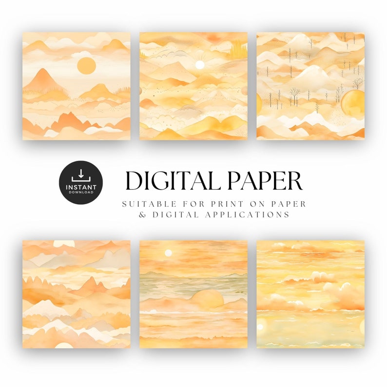 Watercolor Sunshine Digital Paper Bundle, Seamless Pattern, Orange ...