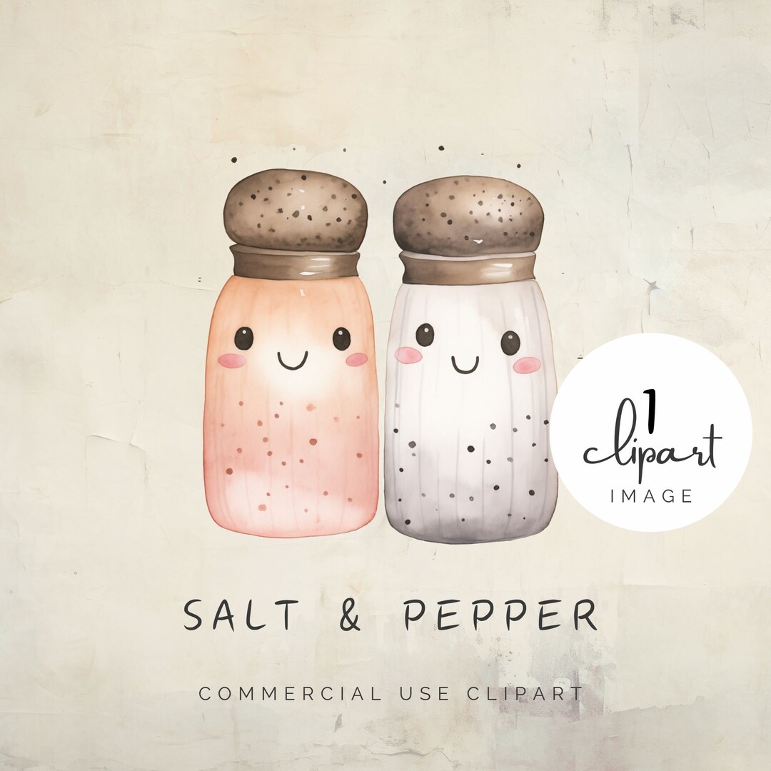 Cutesie Salt & Pepper Set Clipart, Smiley Face Cooking Spice, Kawaii ...