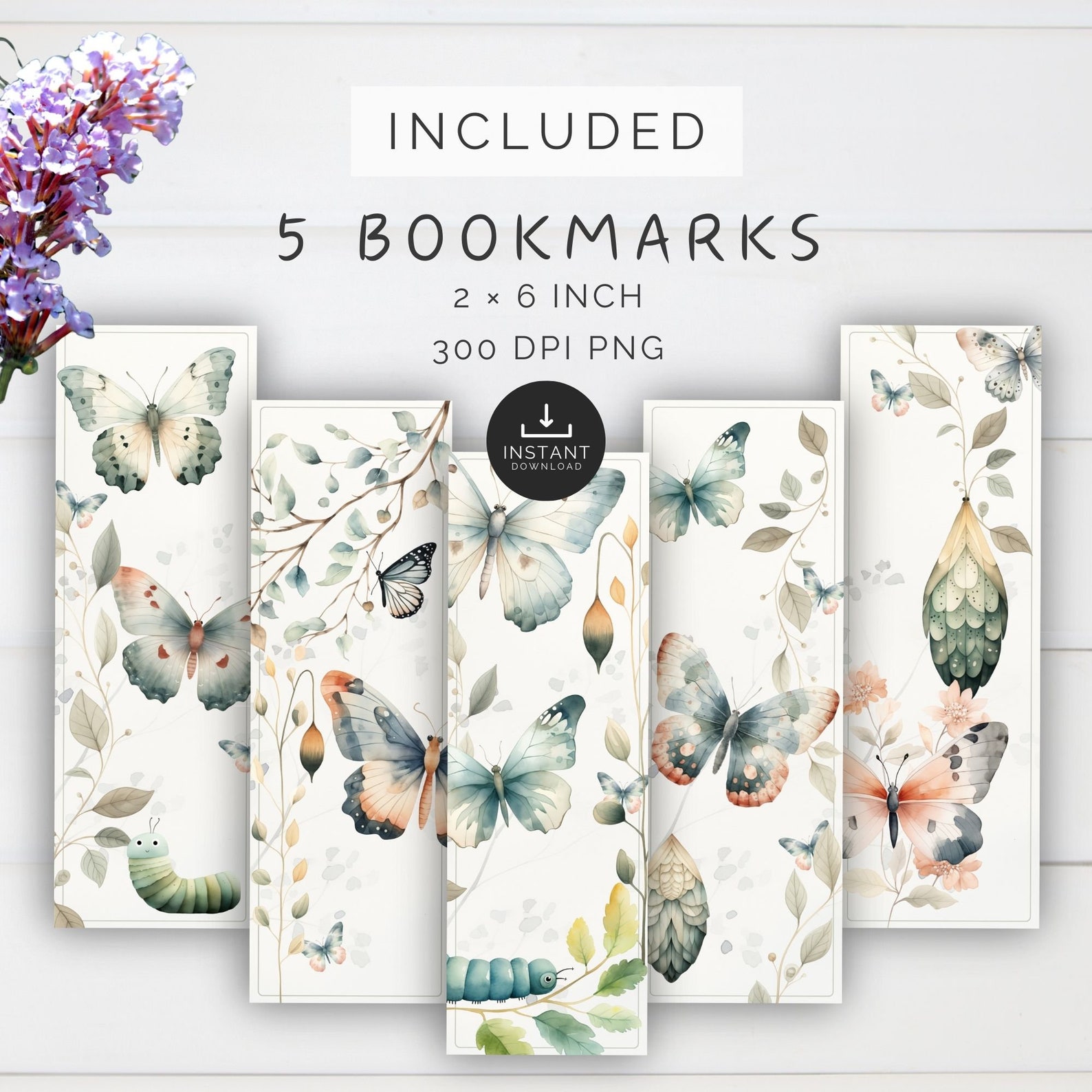 Caterpillar to Butterfly Printable Bookmark, Natural Green, Flowers ...