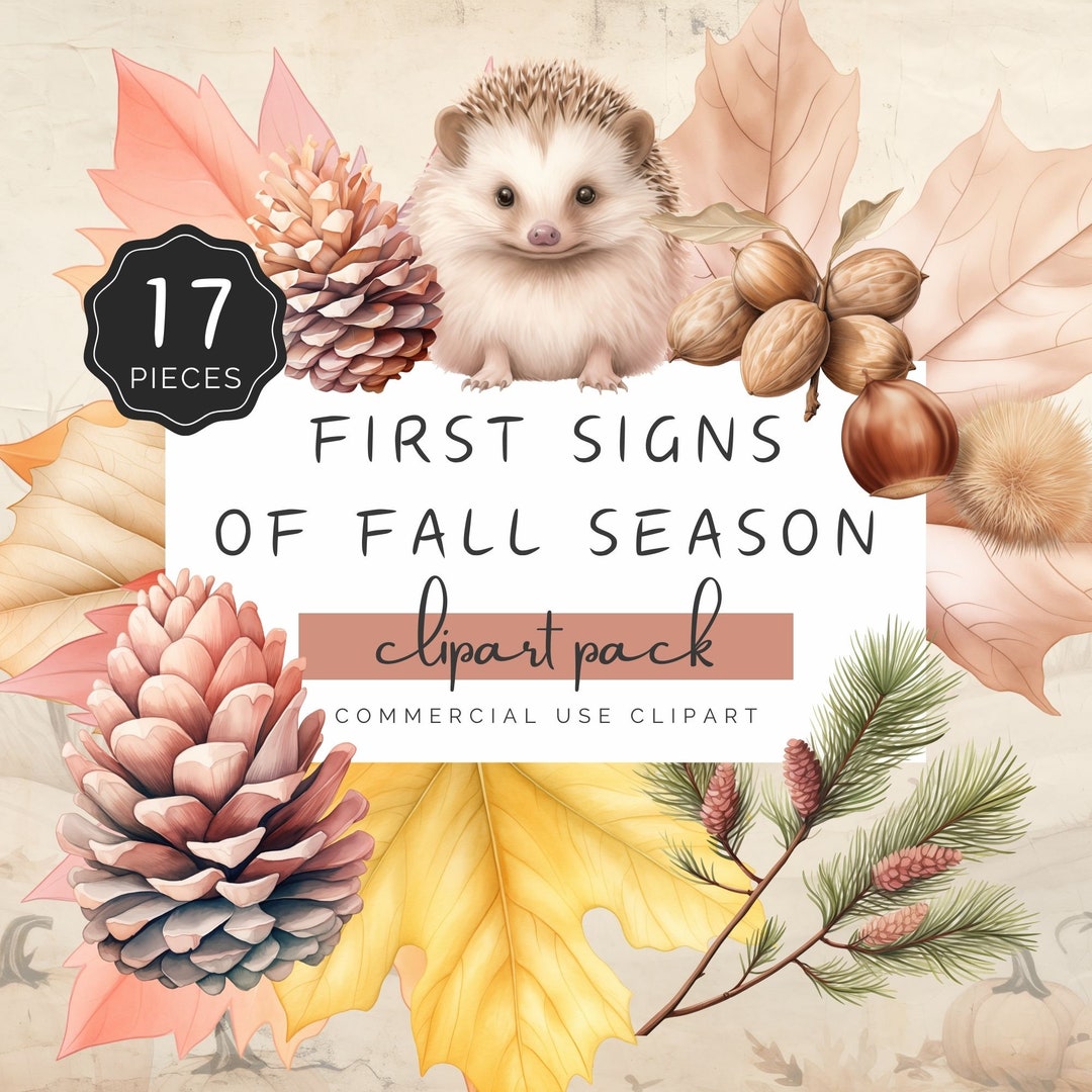 First Signs of Fall Clipart, Watercolor Autumn Leaves Red Brown Yellow ...