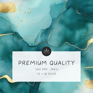 Teal & Gold Watercolor Texture Background, Bright Color Backdrop, Shiny ...