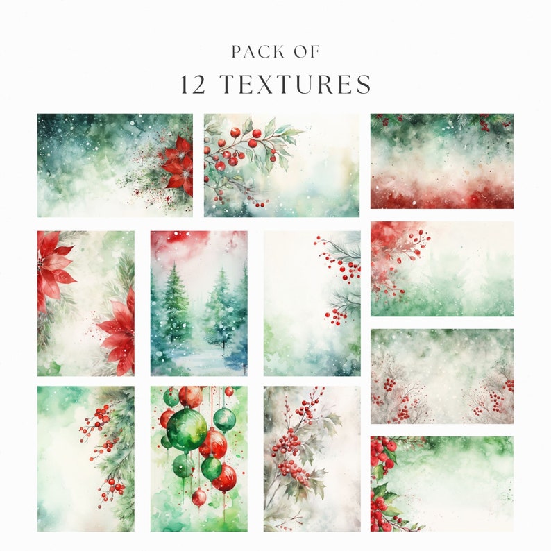 Christmas Watercolor Elements, Texture Background in Green and Red Wash ...