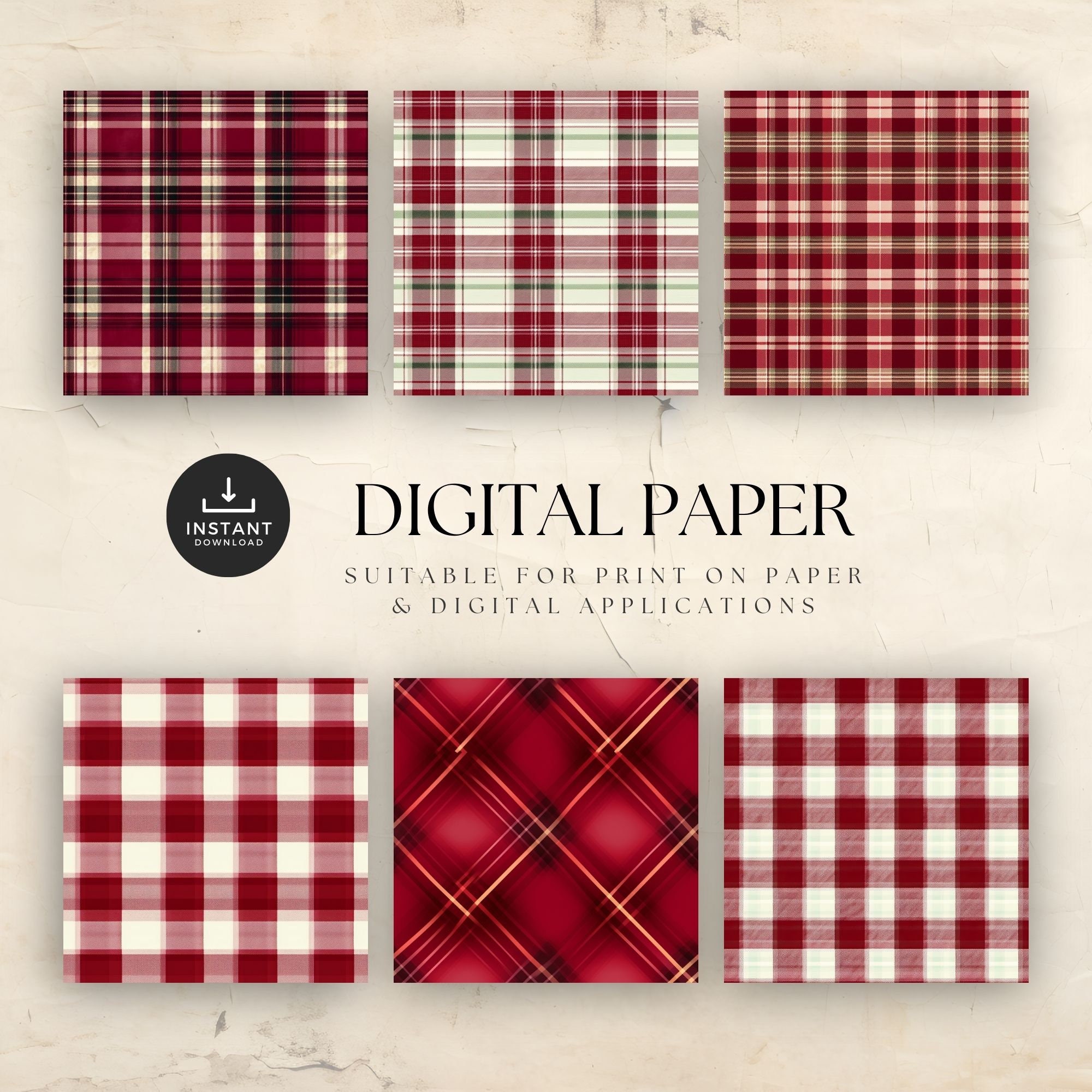 Vintage Plaid Pattern Paper JPG, Seamless Digital Paper Classic Plaids ...
