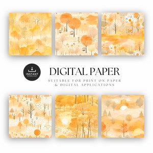 Sunshine Digital Paper, Seamless Pattern, Sunlit Flower Fields, Orange ...