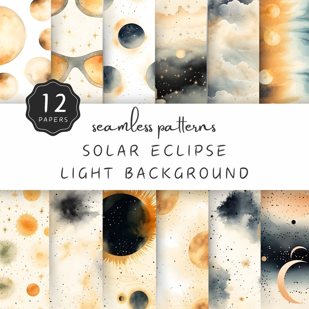 Solar Eclipse Digital Papers, JPG Seamless Pattern, 2024 Natural Bright Sky Tile Background for ...