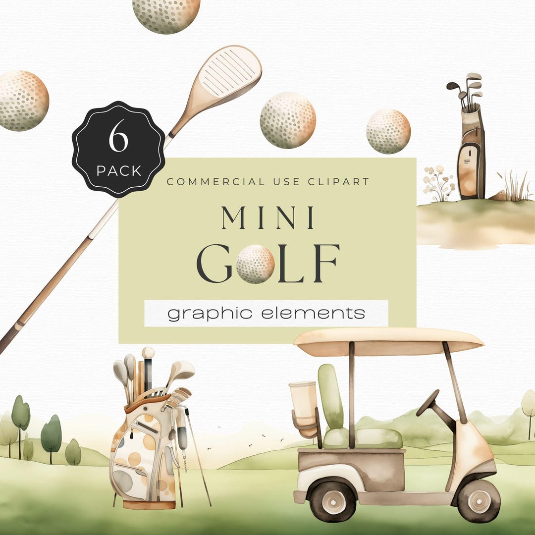 Golf Clipart Mini Pack, Watercolor Golf Cart and Club, Sports Bag ...