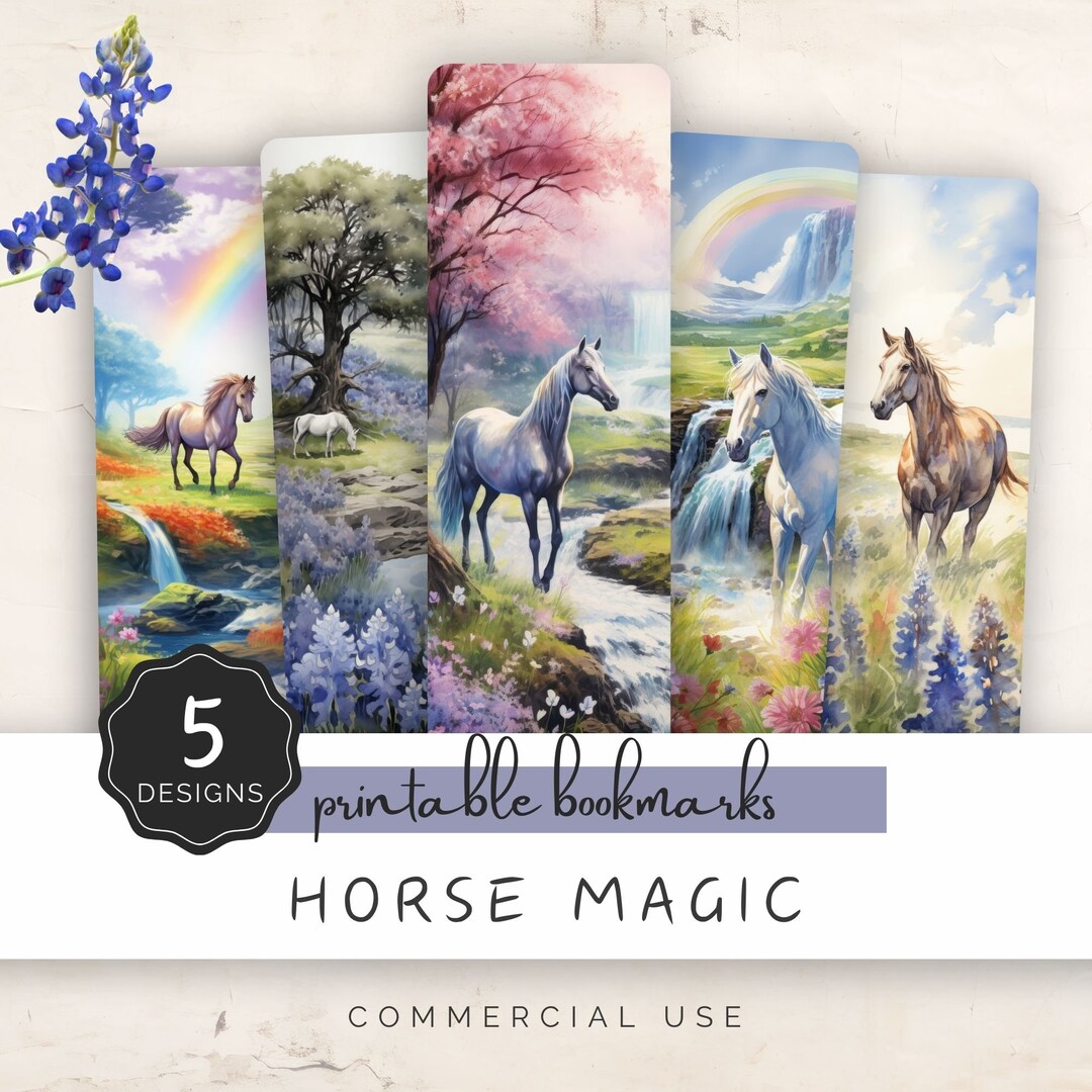 Horse Magic Printable Bookmark, Watercolor Cute Bookmarks Bluebonnet ...
