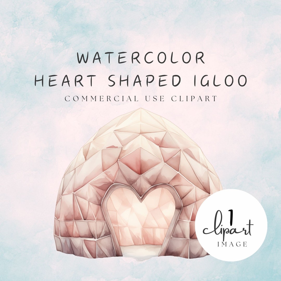 Watercolor Valentine Clipart Heart Shaped Igloo Pink Commercial Use PNG ...