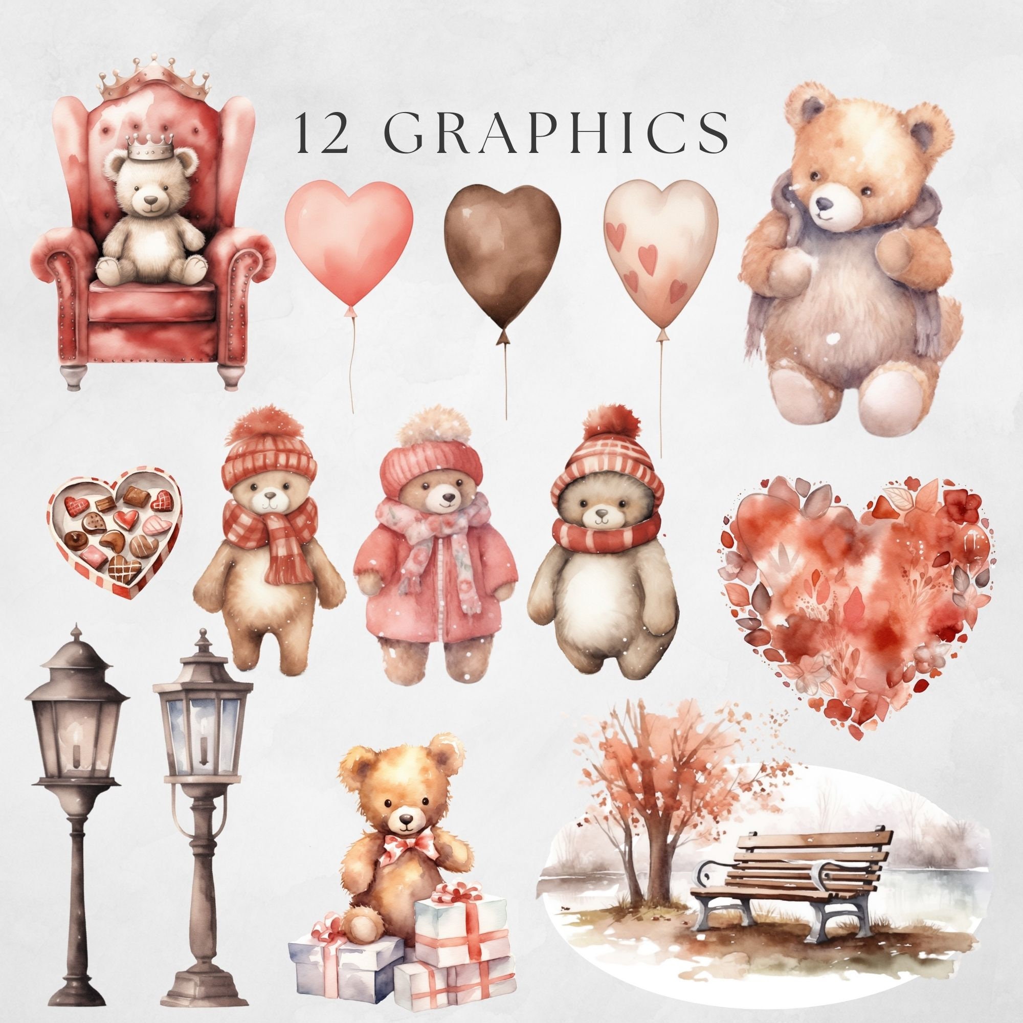 Pink Valentine Bear Clipart Pack Free Valentines Cute Winter Teddy Set ...