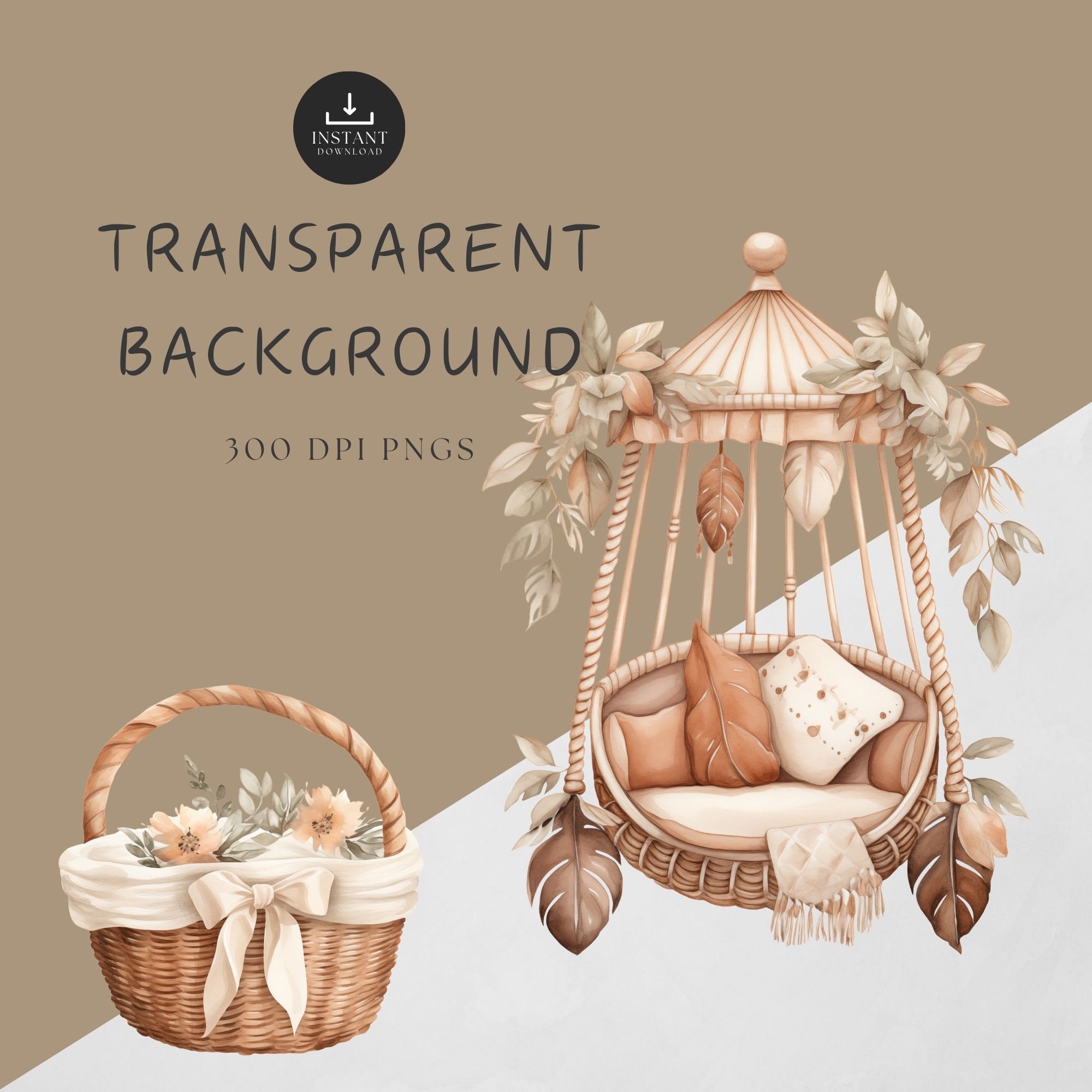 Boho Baby Nursery Clipart Neutral Baby Beige Green Bohemian Theme Cute ...