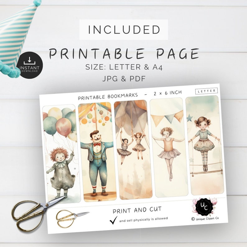 Circus Act Printable Bookmark, Watercolor Cute Bookmarks Trapeze Show ...