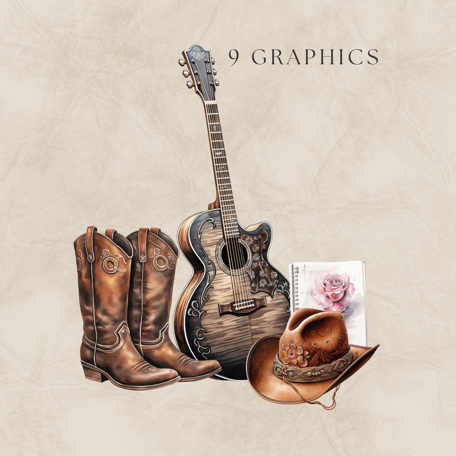 Cowgirl Clipart Watercolor Country Girl Music Song Cowboy Boots Guitar ...