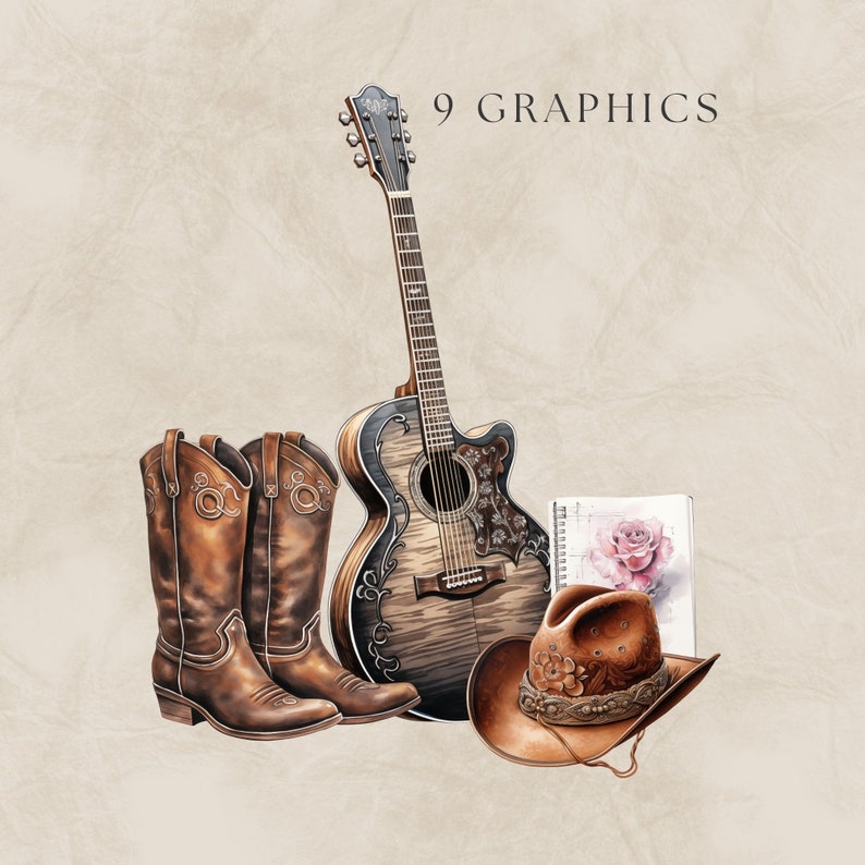 Cowgirl Clipart Watercolor Country Girl Music Song Cowboy Boots Guitar ...