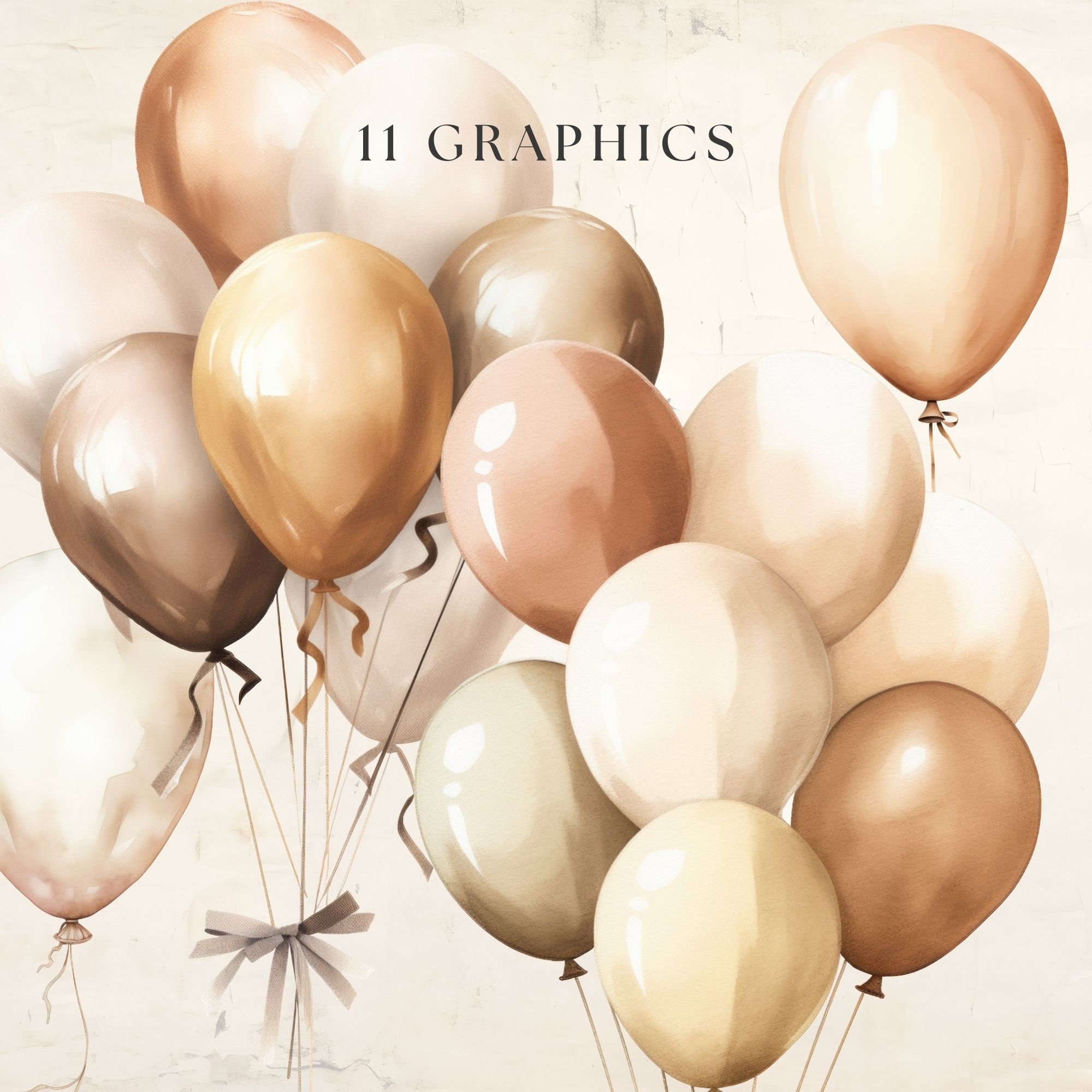 Clipart Balloons Neutral, Watercolor Wedding Shower Party Elements ...