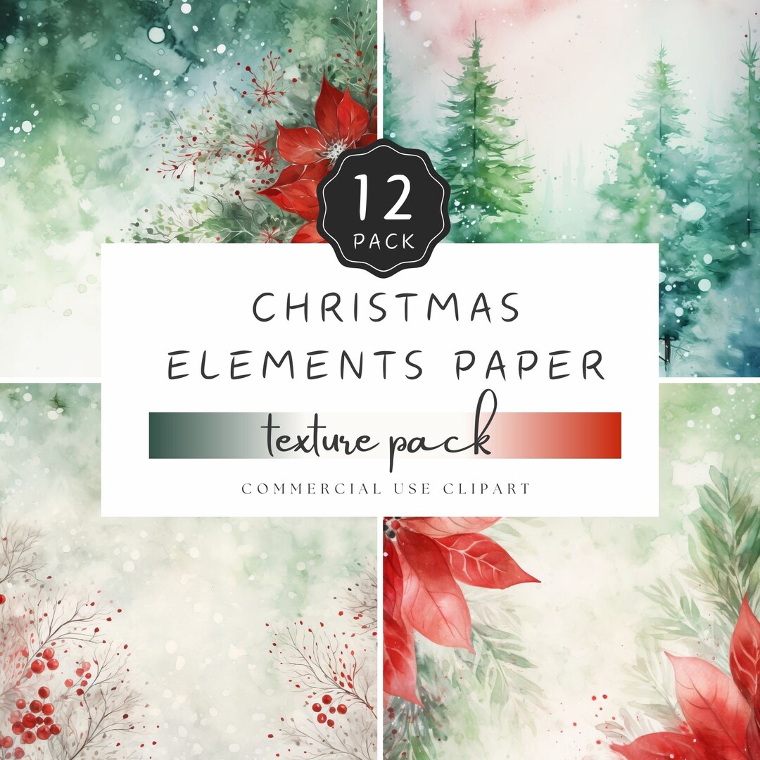Christmas Watercolor Elements, Texture Background in Green and Red Wash ...