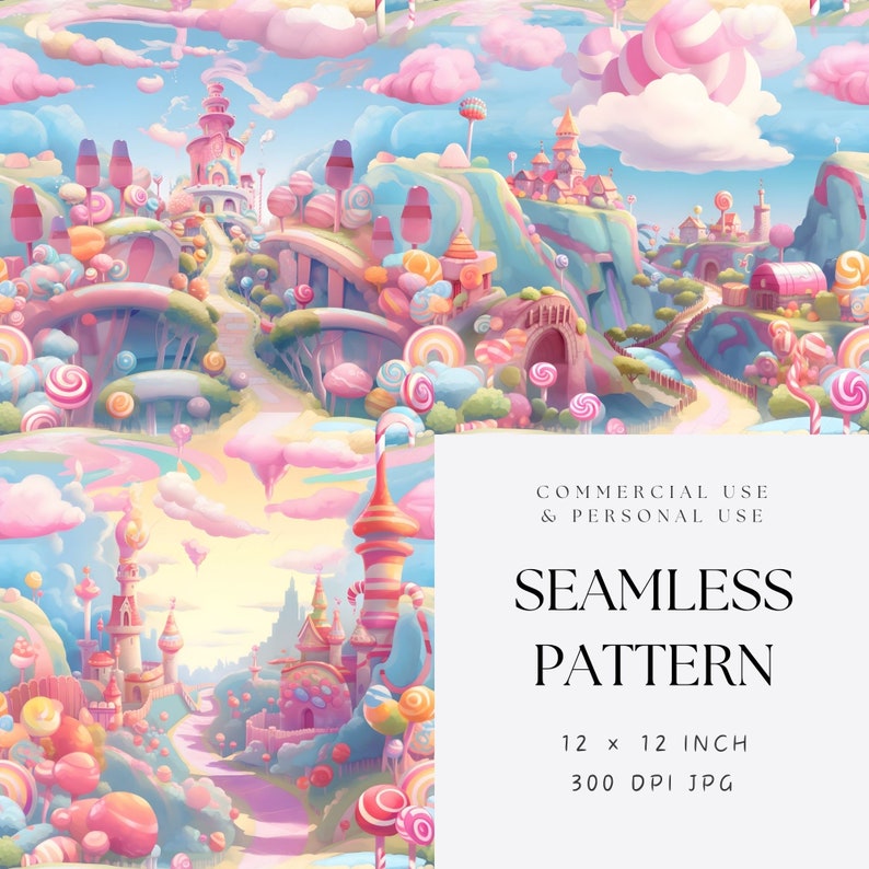 Candyland Digital Paper Pack, Seamless Pattern Clipart JPG, Pink Lolly ...