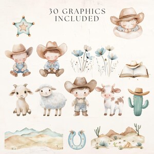 Blue Cowboy Baby Clipart, Cute Barn, Goat, Sheep, Calf, Cowboy Booties ...