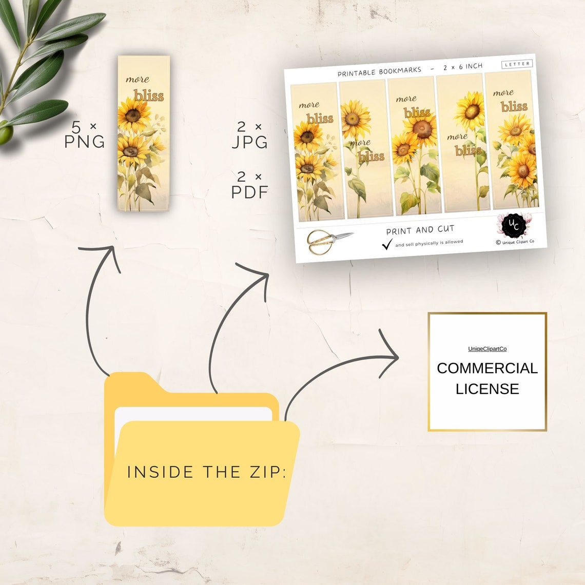 Sunflower Printable Bookmark, "more Bliss" Watercolor Sunshine Sweet ...
