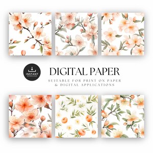 Peach Blossom Digital Papers, JPG Seamless Pattern, 2024 Natural Fruit ...