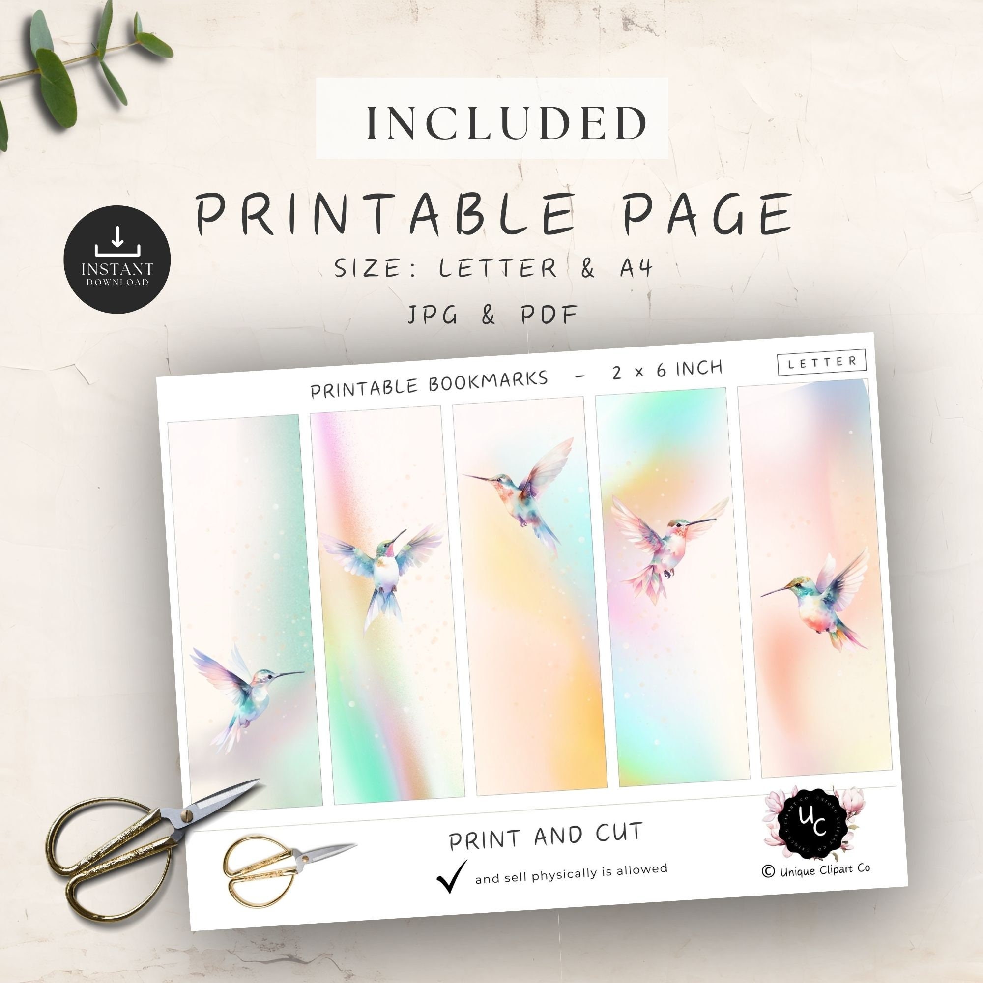 Hummingbird Printable Bookmark, Watercolor Cute Rainbow Bookmarks for ...