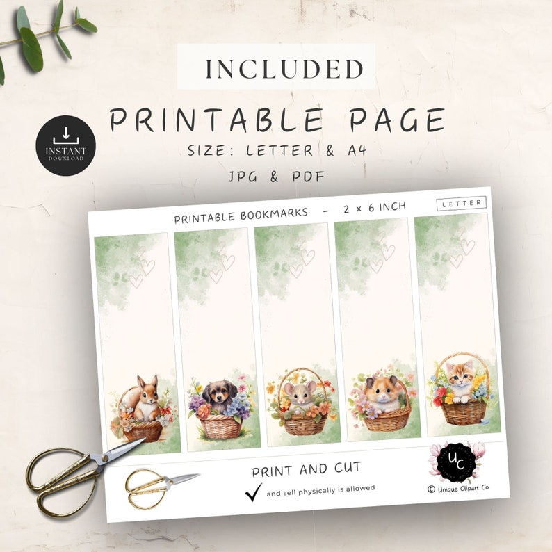 Furry Baskets Printable Bookmark, Cute Pets in Floral Wicker, Lovely ...