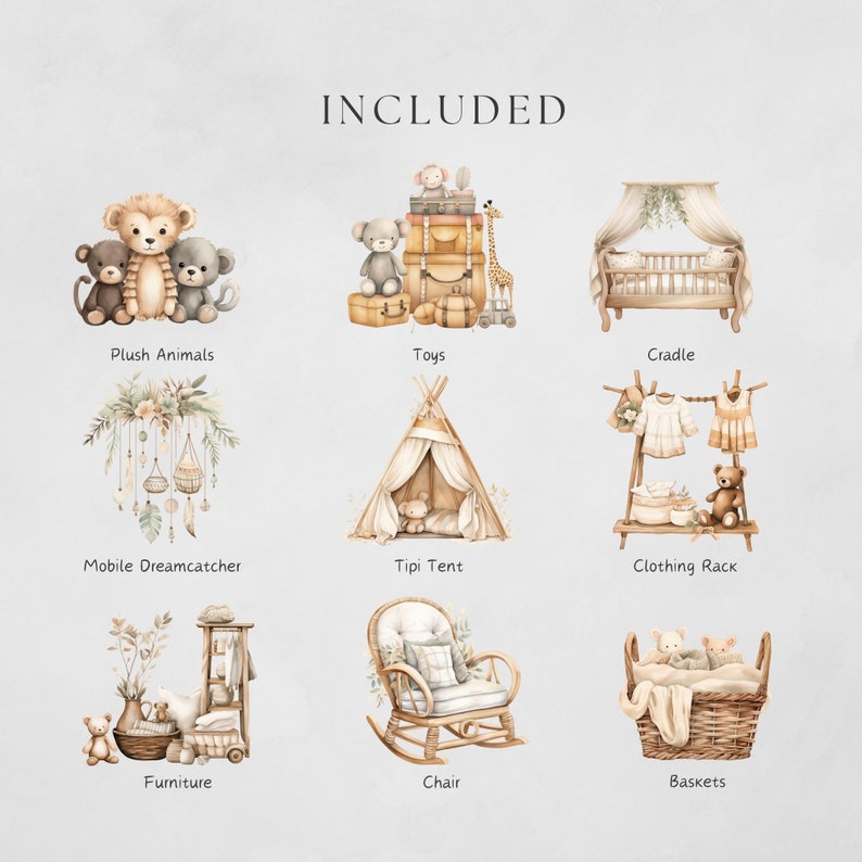 Boho Baby Clothes Clipart Neutral Baby Girl Tipi Tent Cradle Bohemian ...