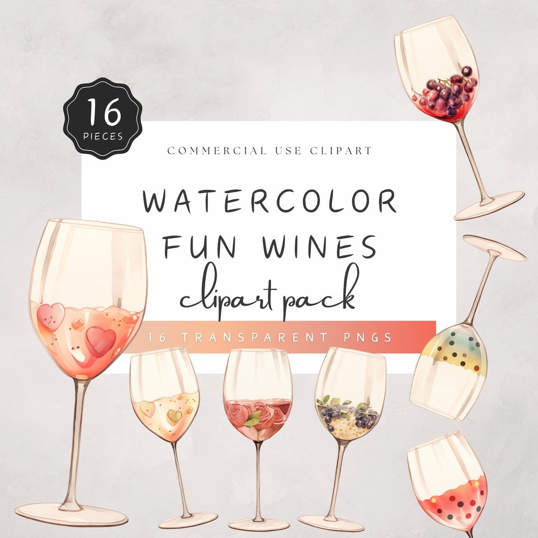Fun Wines Clipart Set, Quirky Wine Glasses, Whimsical Wine PNG, Sparkly ...