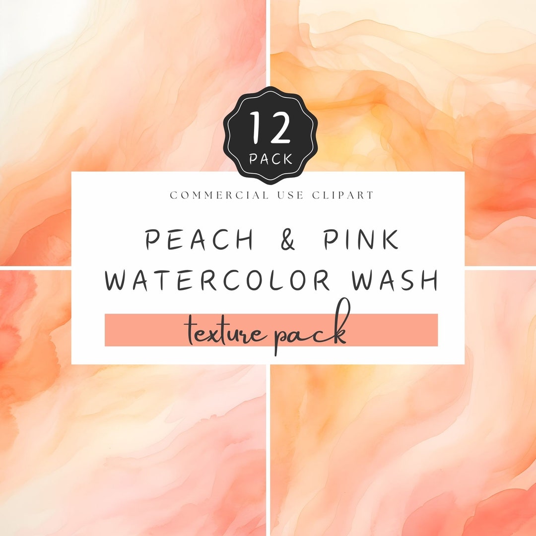 Peach Watercolor Wash Texture Pack, Pink Background Digital Paper JPG ...