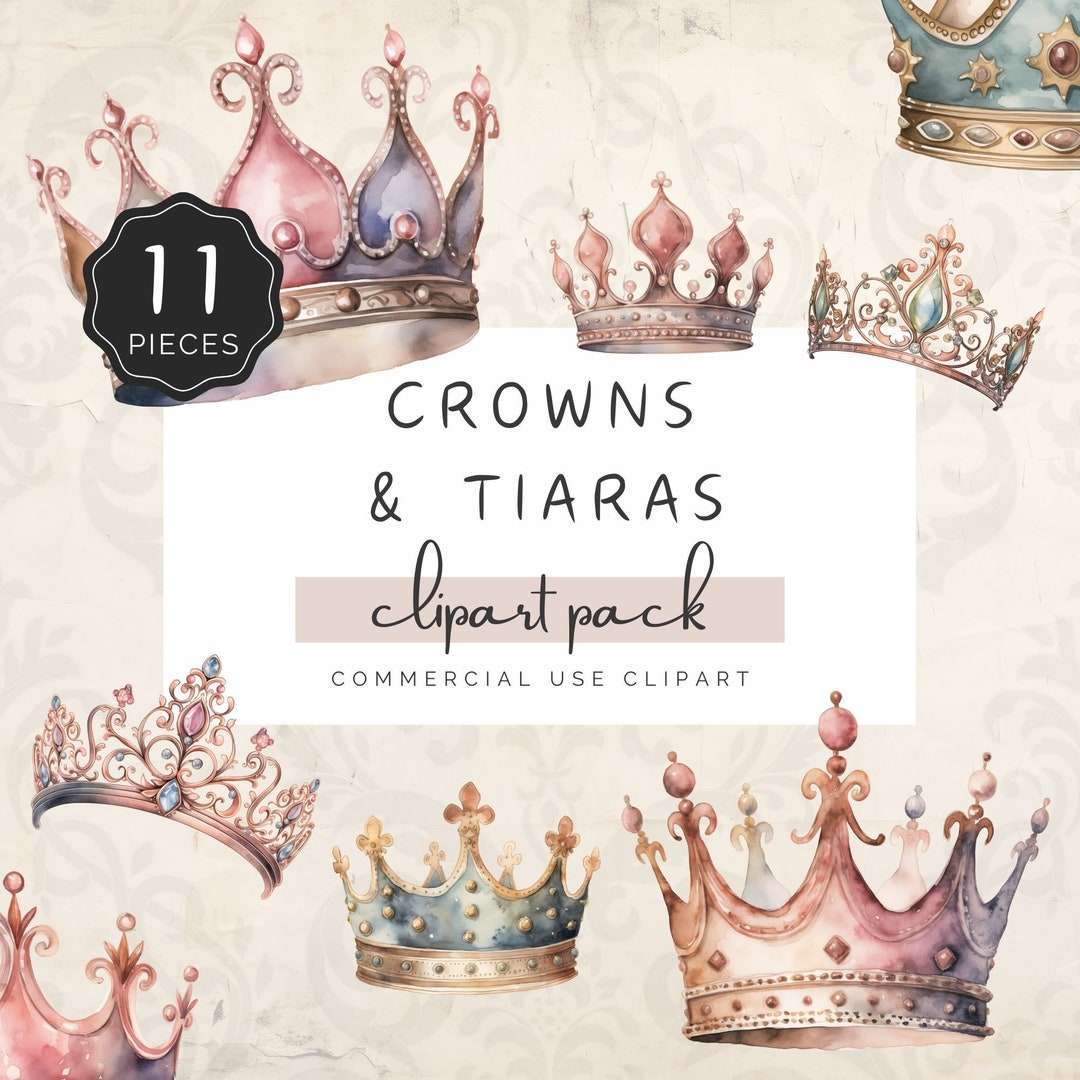 Crowns and Tiaras Clipart, Watercolor Pastel Tiara, Royal Pink and Blue ...