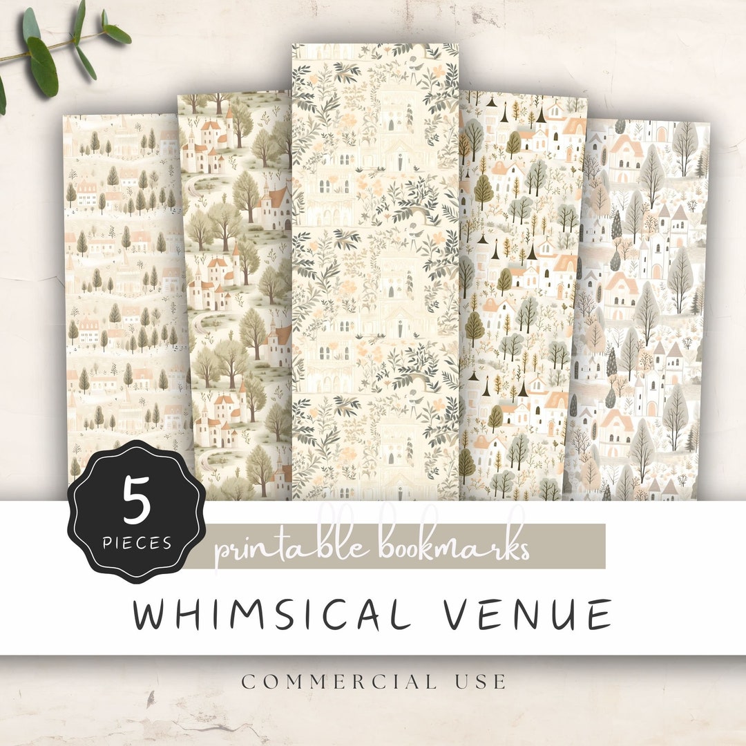 Whimsical Venue Printable Bookmark, Beige Watercolor Pattern Wedding, 5 ...