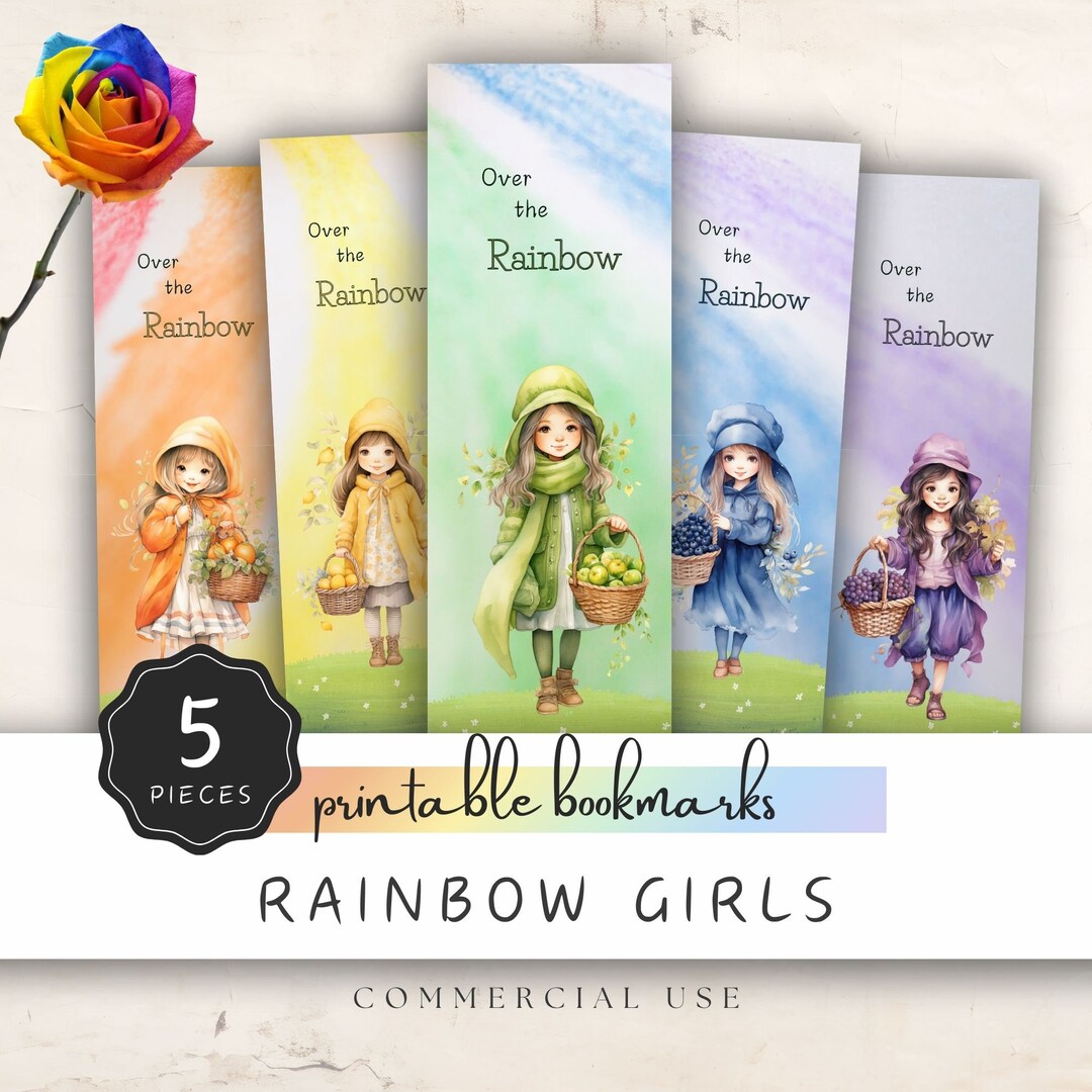 Rainbow Girls Printable Bookmark, Watercolor Cute Bookmarks Riding Hood ...