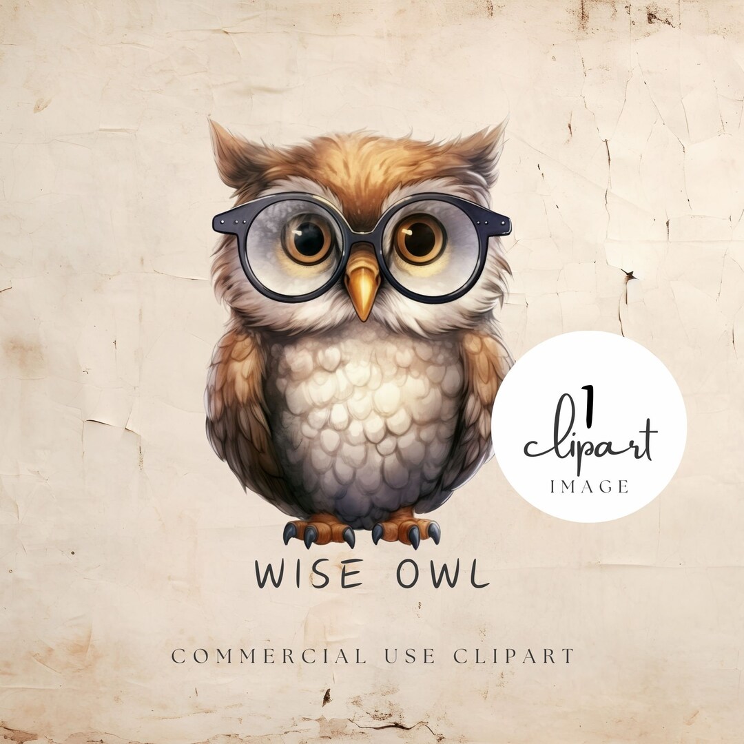 Wise Owl Clipart, Watercolor Owl With Black Glasses Illustration ...