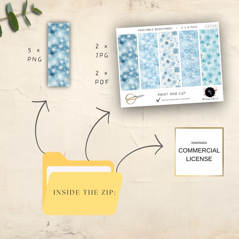 Snowflake Printable Bookmark, Blue and White Watercolor Pattern Winter ...