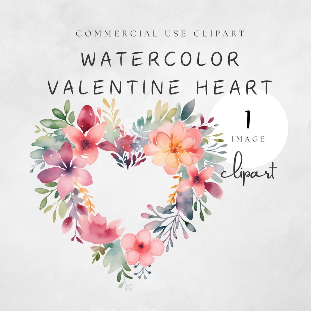 Watercolor Heart Clipart PNG Love Valentine Flowers Pink Red Painted ...