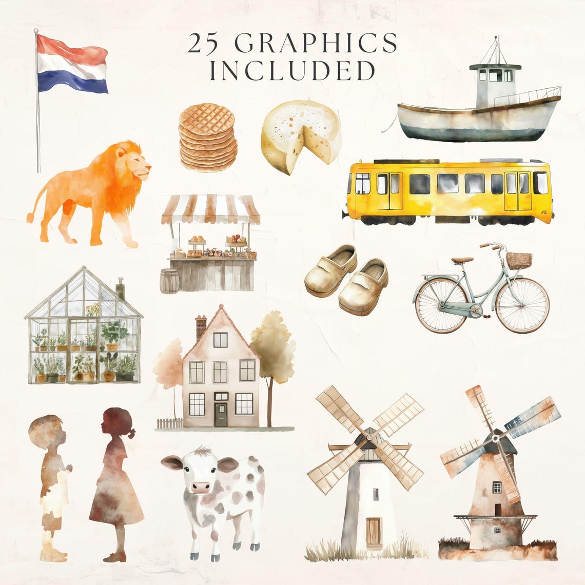 Holland Clipart, Watercolor Tulips, Windmill, Cute Travel Visit the ...