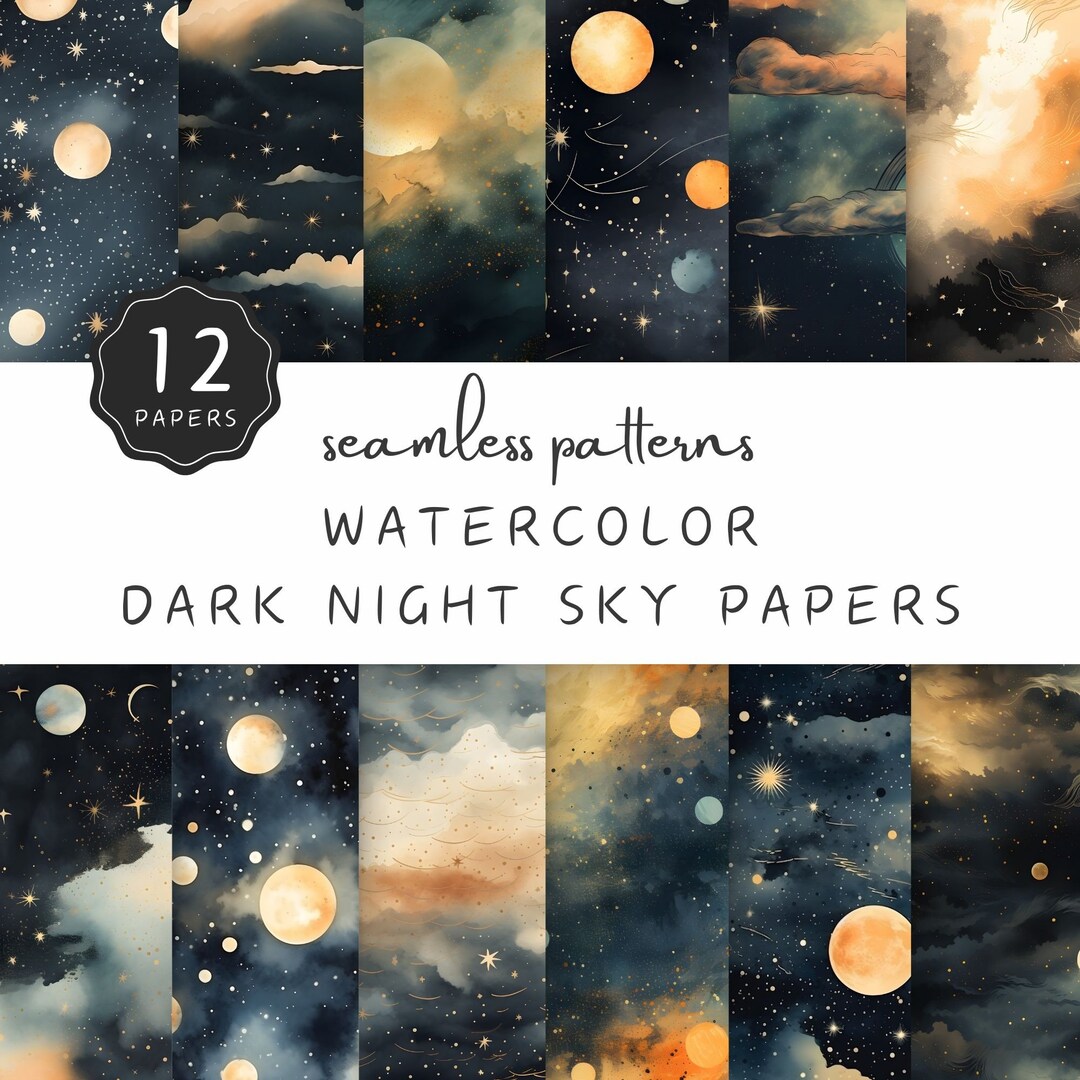Dark Night Sky Digital Papers, JPG Seamless Pattern, 2024 Natural ...