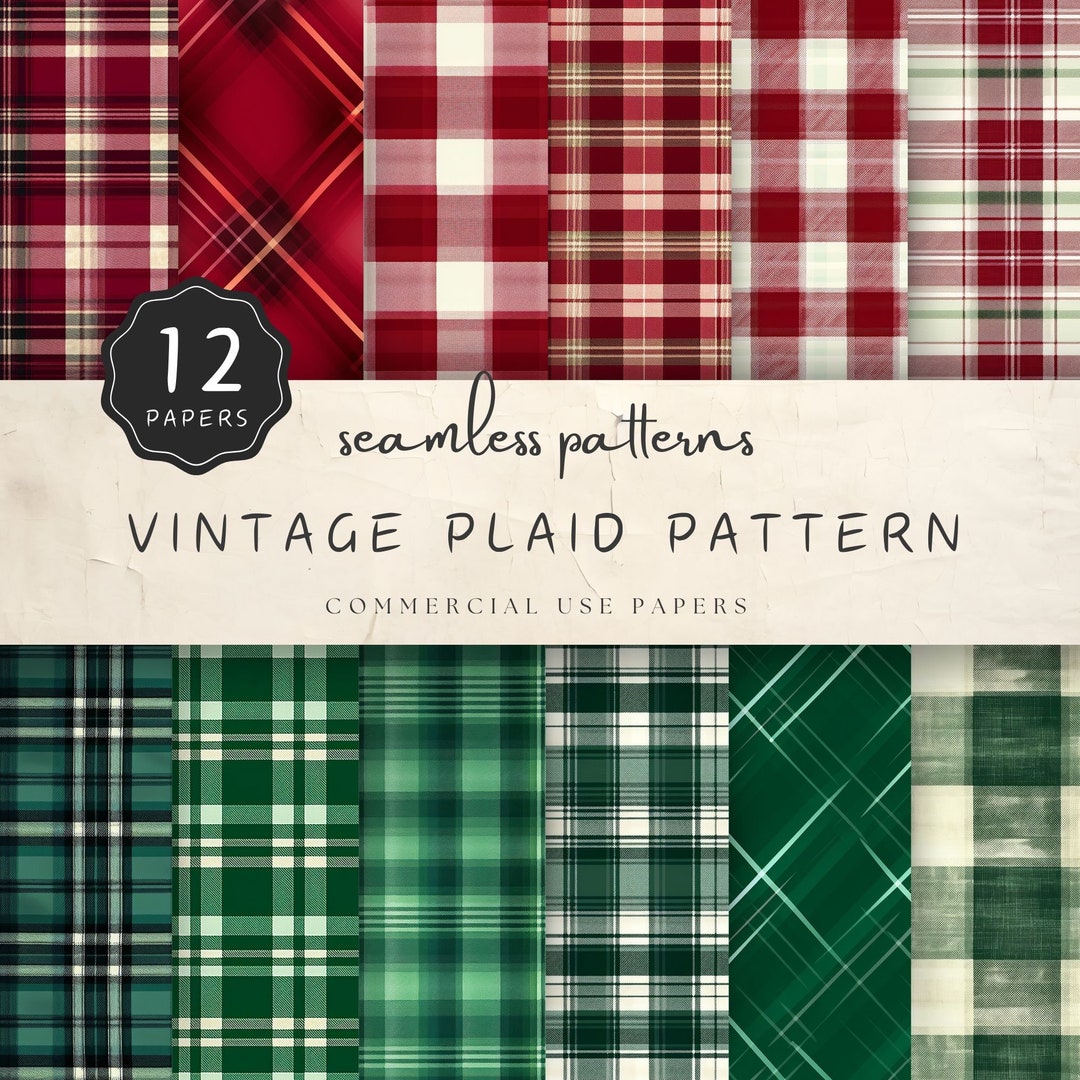Vintage Plaid Pattern Paper JPG, Seamless Digital Paper Classic Plaids ...