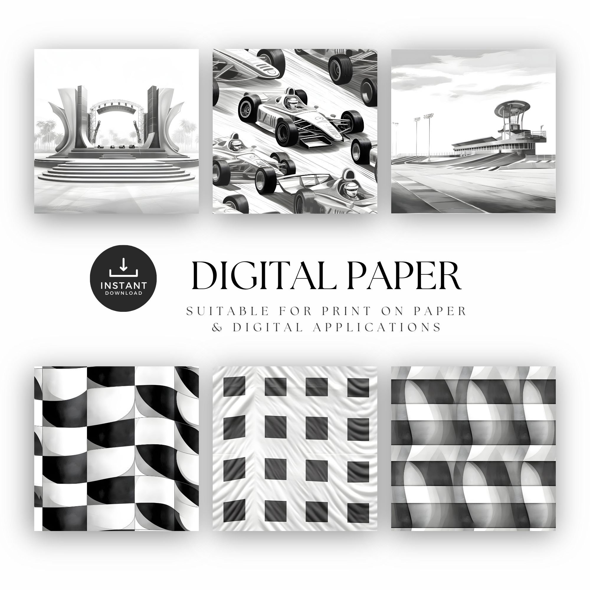 Race Cars Seamless Patterns and Digital Paper Formula Race Car Flag ...